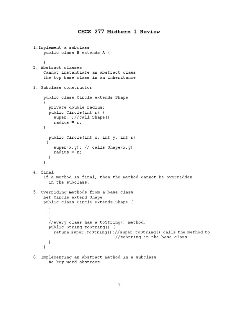 CECS 277 Midterm Review Fa17 | PDF | Class (Computer Programming) | Inheritance (Object Oriented ...