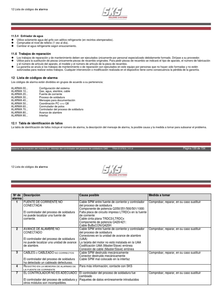 Codigos Alarmas SKS | PDF | Soldadura | Construcción
