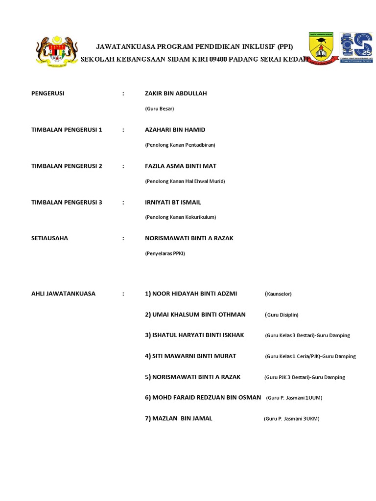 Carta Organisasi Jawatankuasa Program Pendidikan Inklusif SKSK | PDF