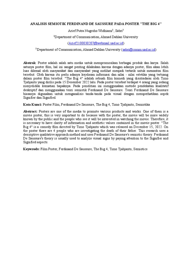 Analisis Semiotik Ferdinand de Saussure Pada Poster The Big 4 | PDF