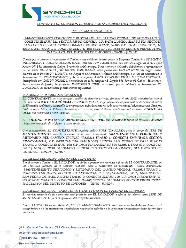 Contrato Syncro Edward | PDF | Daños y perjuicios | Justicia