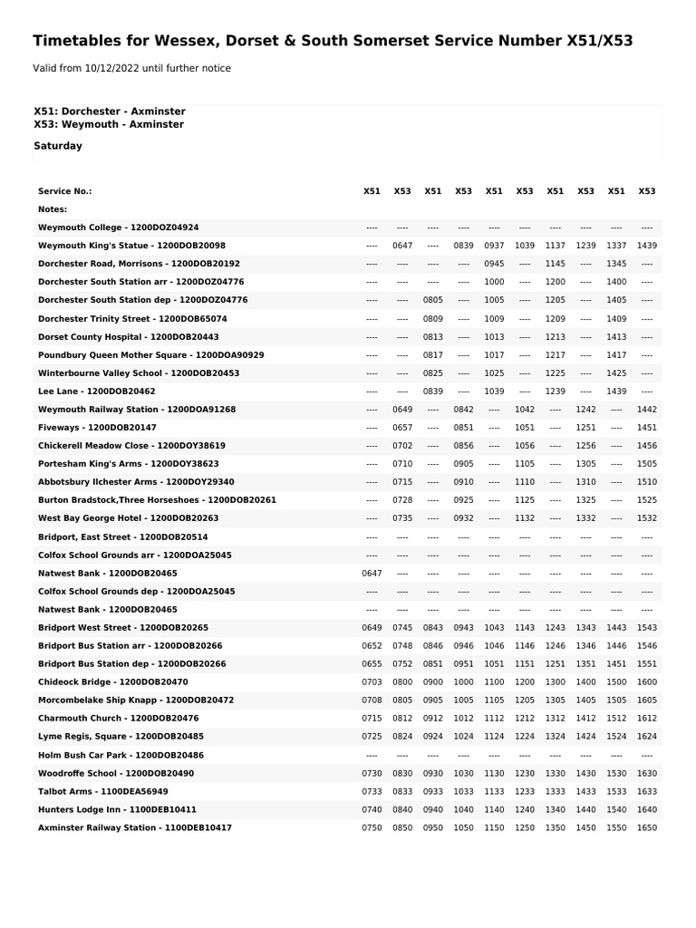 Timetable X51-X53 | PDF | Bus Transport | Routes