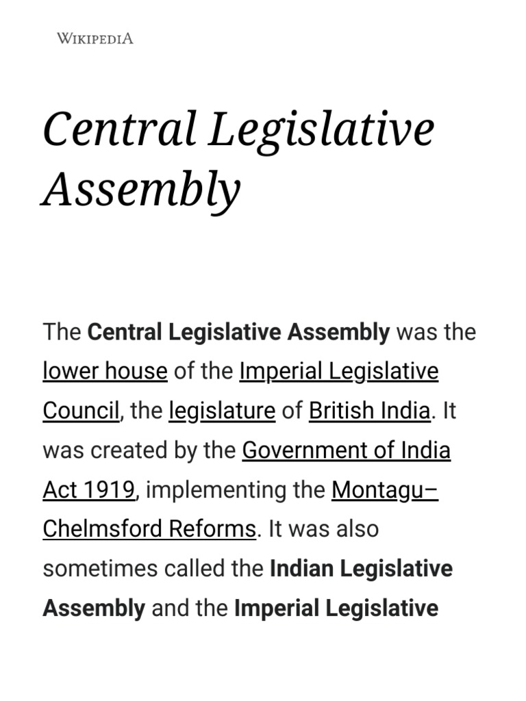 Central Legislative Assembly - Wikipedia | PDF | Government Of India | Politics Of India