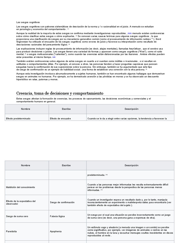 Los Sesgos Cognitivos | PDF | Pensamiento | Parcialidad