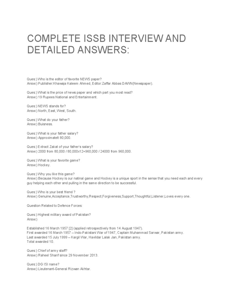 Complete Issb Intervıew and Detaıled Answers | PDF | Adverb | Two ...