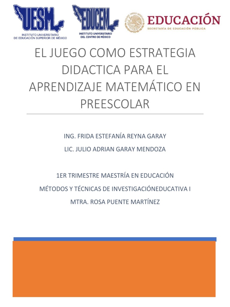 El Juego Como Estrategia Didactica para El Aprendizaje Matematico en Preescolar | PDF ...