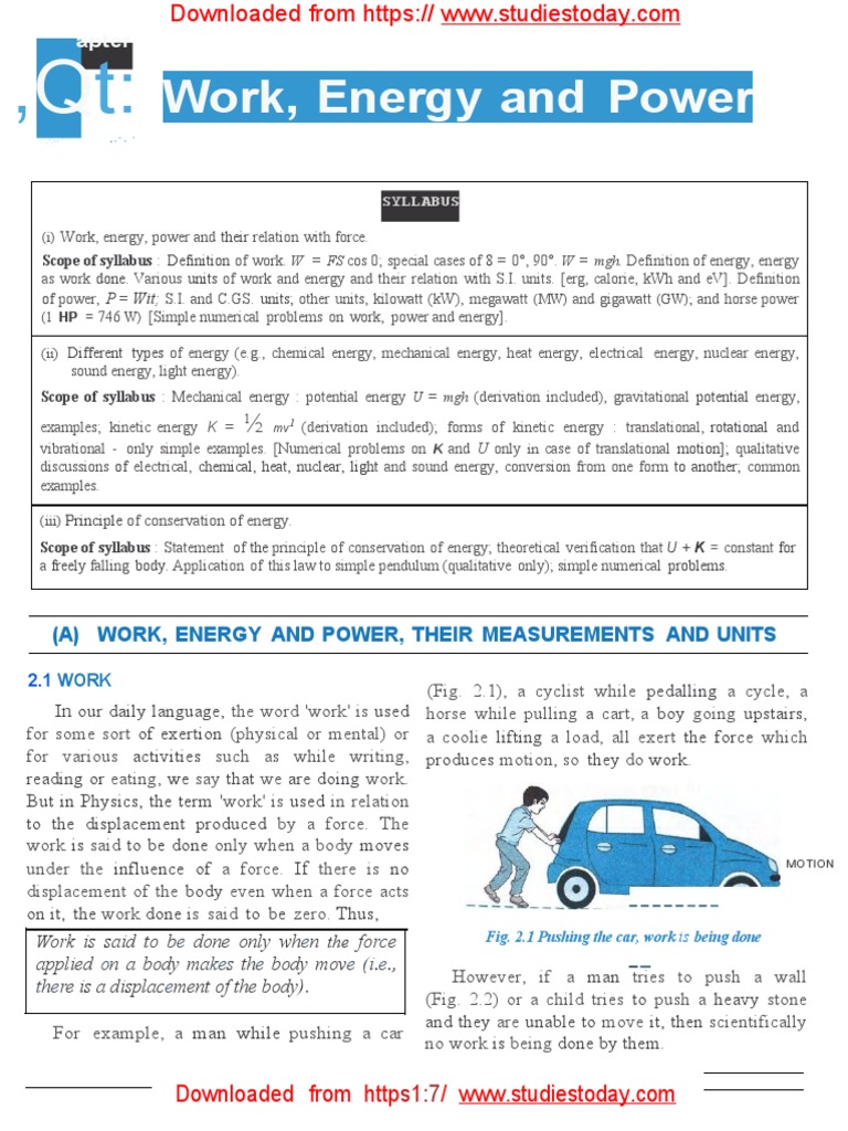 ICSE Class 10 Physics Chapter 02 Work Energy and Power | PDF | Watt ...