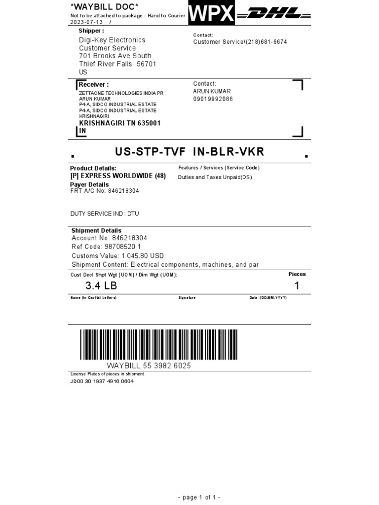 Zettaone Technologies Waybill Document | PDF | Finance & Money ...