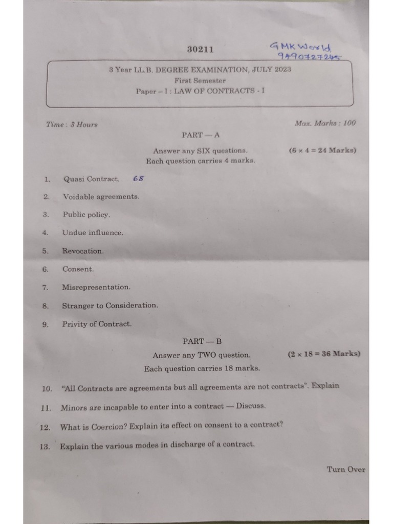 LLB 1st Semister July2023 Question Papers | PDF