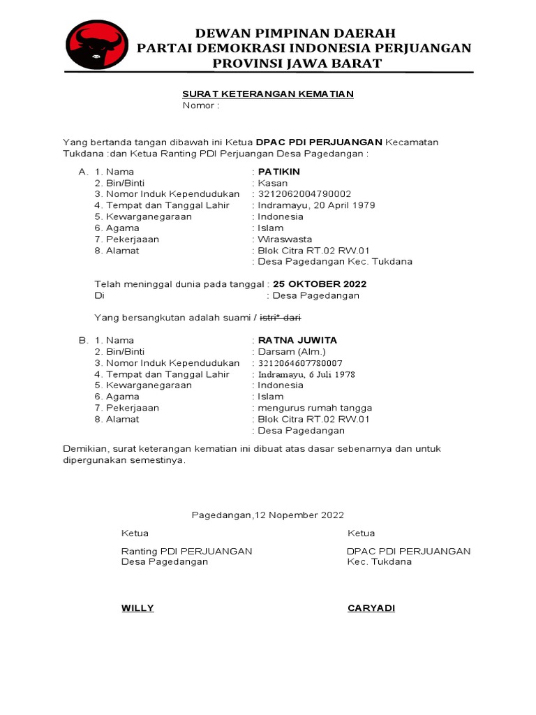 Surat Keterangan Kematian n6 Lebe | PDF