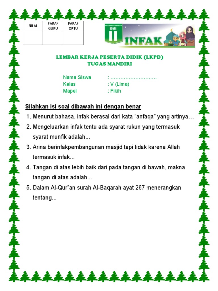 LKPD Fikih Kelas 5: Infak dan Zakat | PDF