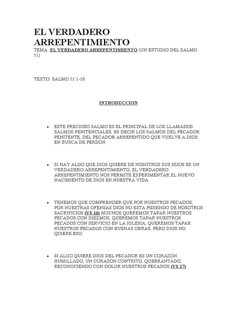 El Verdadero Arrepentimiento según Salmo 51 | PDF | Pecado | Salmos