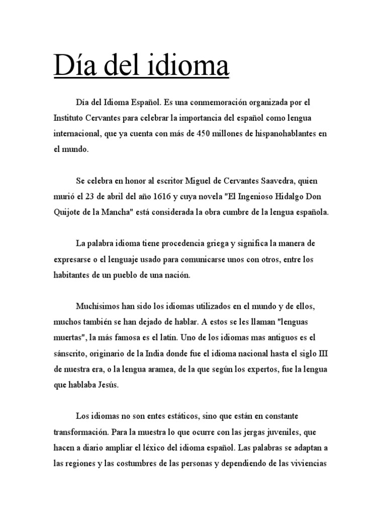 Importancia del Día del Idioma Español | PDF | Lengua española | España