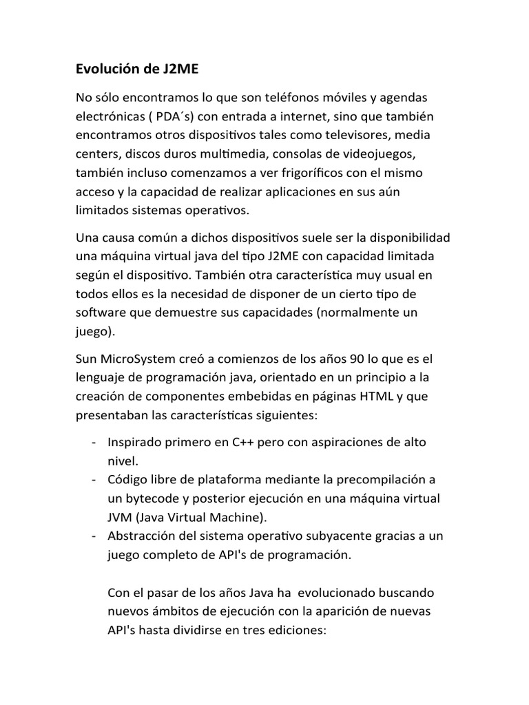 Evolución de J2ME | PDF | Java (lenguaje de programación) | máquina ...