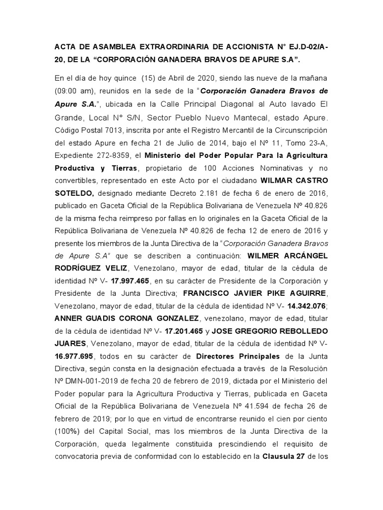 Acta de Asamblea 2 | PDF | Venezuela | Corporaciones