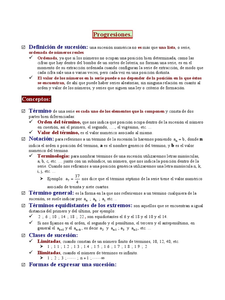 Progresiones | PDF | Suma | Secuencia