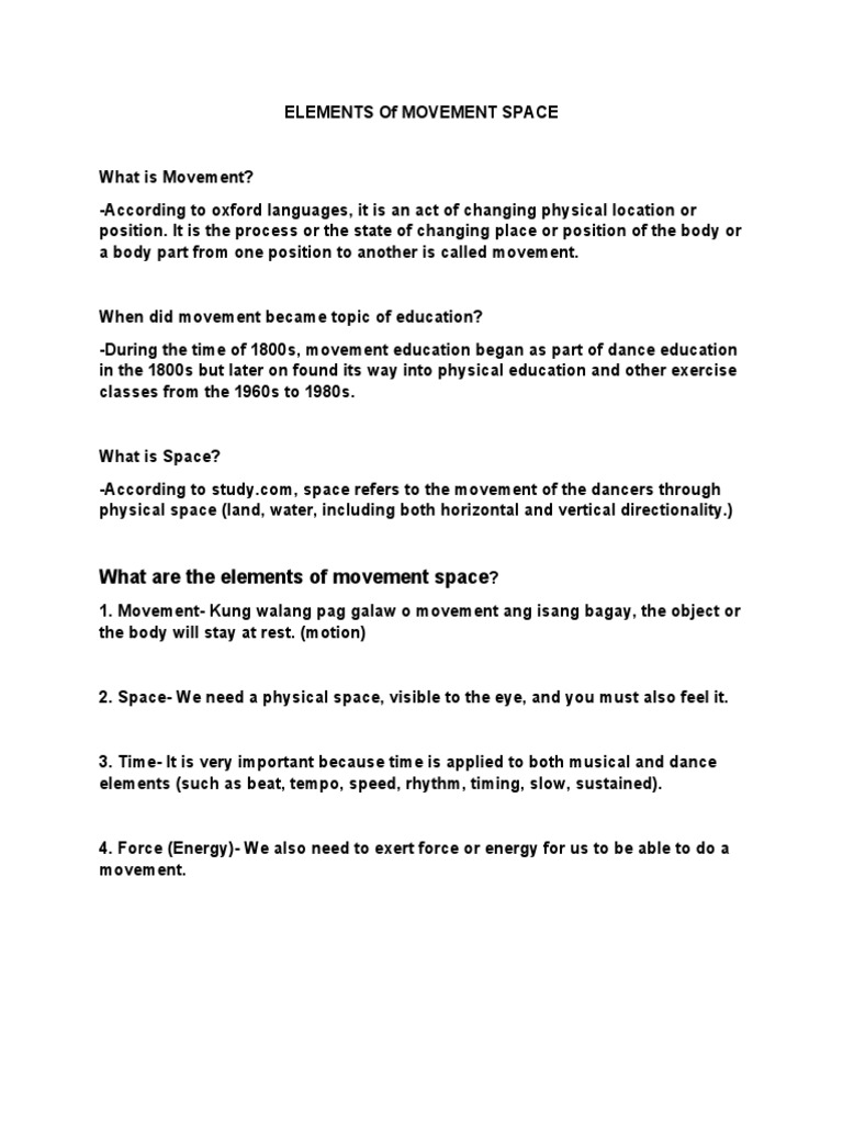 Elements of Movement Space Pe2.Clarizmico | PDF