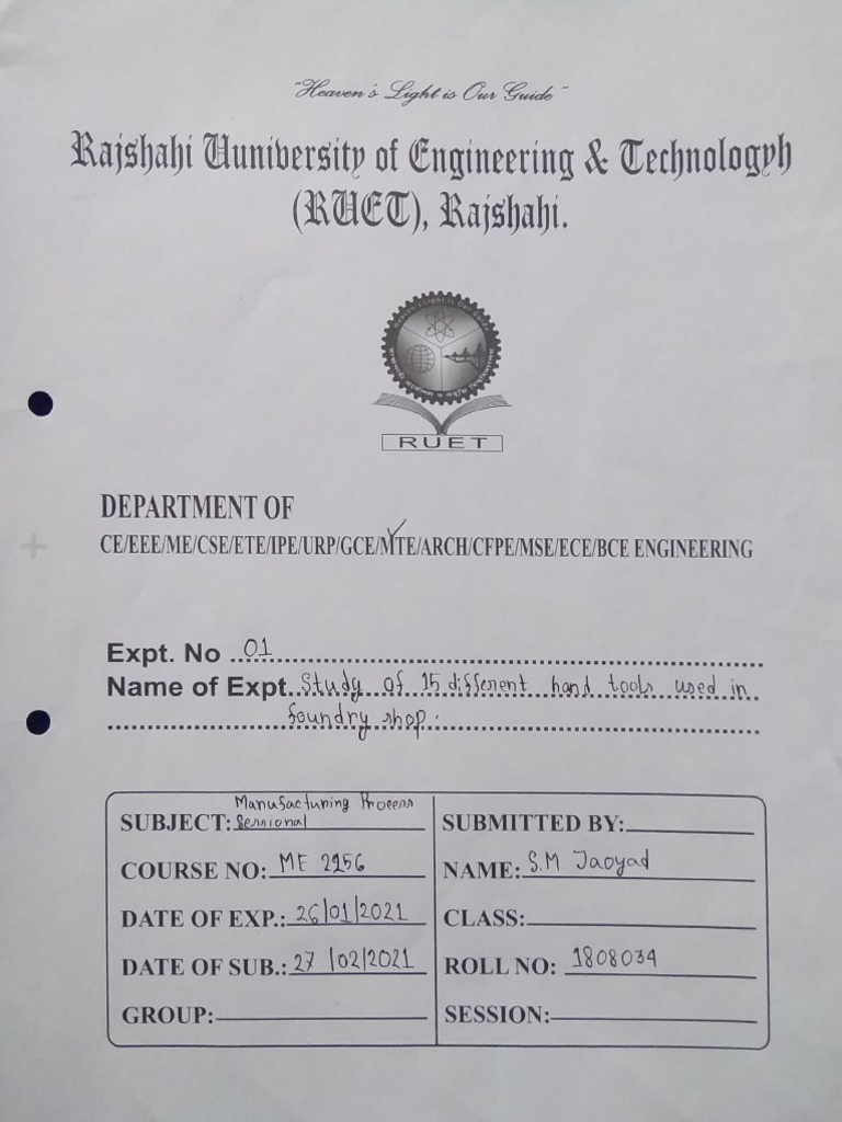 Foundry Shop Lab Report | PDF | Secondary Sector Of The Economy