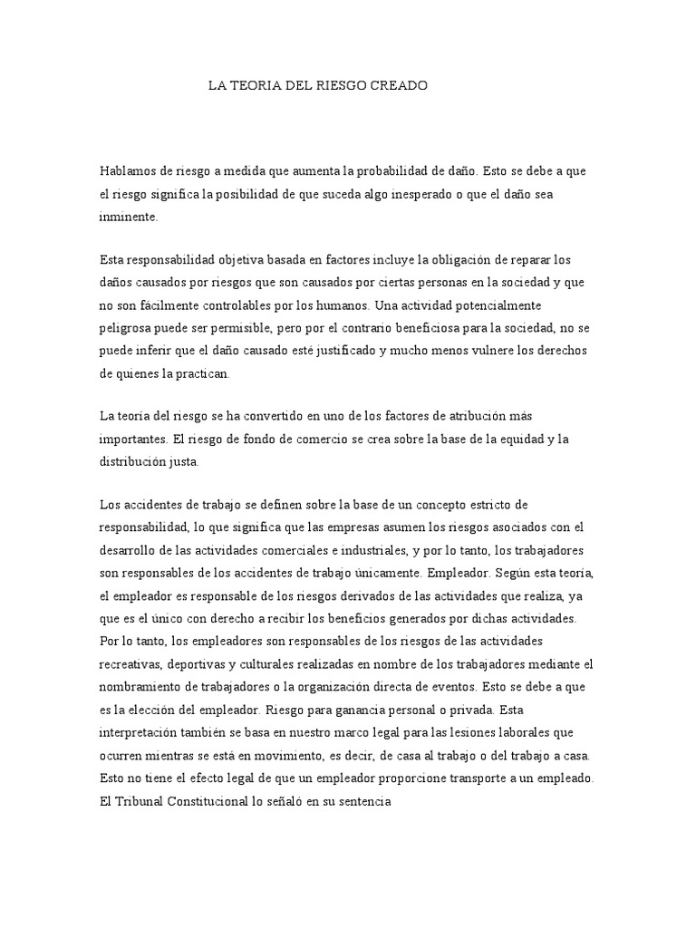 La Teoria Del Riesgo Creado, Parte de Gonzalo, DPJ | PDF | Riesgo | Propiedad