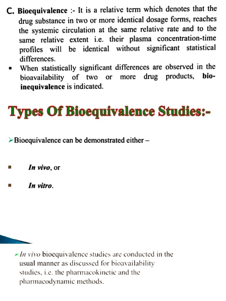 Bioequivalence Study Methods Explained | PDF | Pharmacokinetics ...