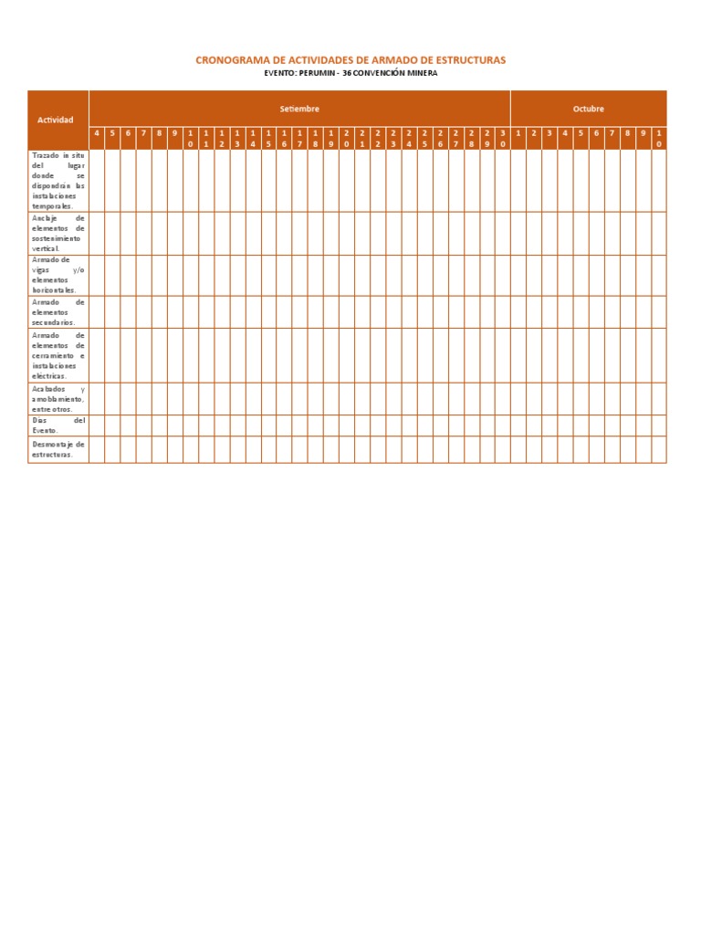 Cronograma Del Proceso de Montaje y Desmontaje | PDF