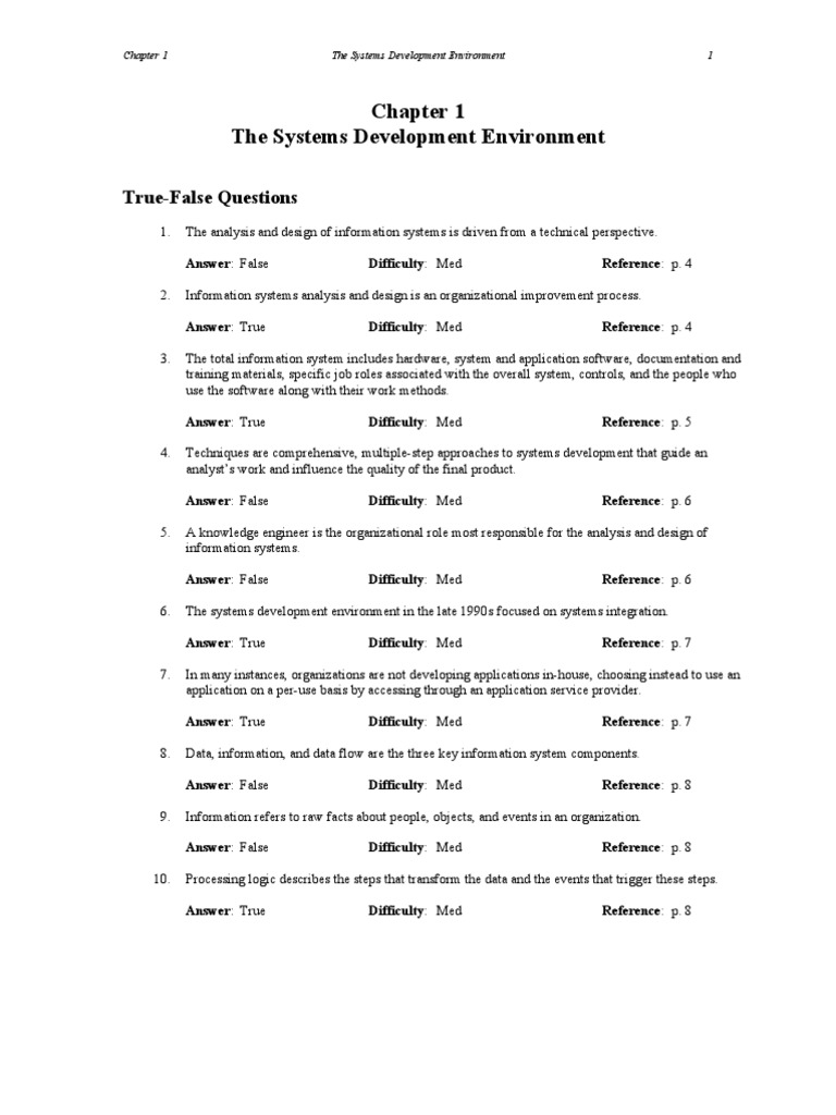 The Systems Development Environment: True-False Questions | PDF | Software Development Process ...
