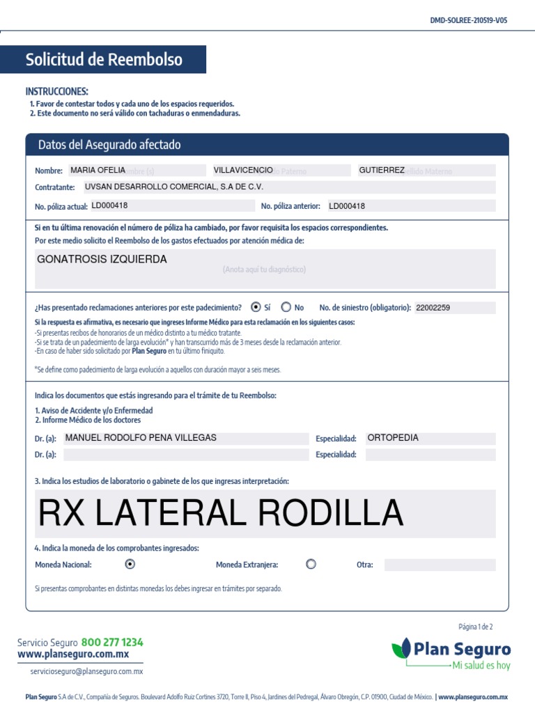 Solicitud-De-Reembolso-V5 (PLAN SEGURO) | PDF | Póliza de seguros | Seguro