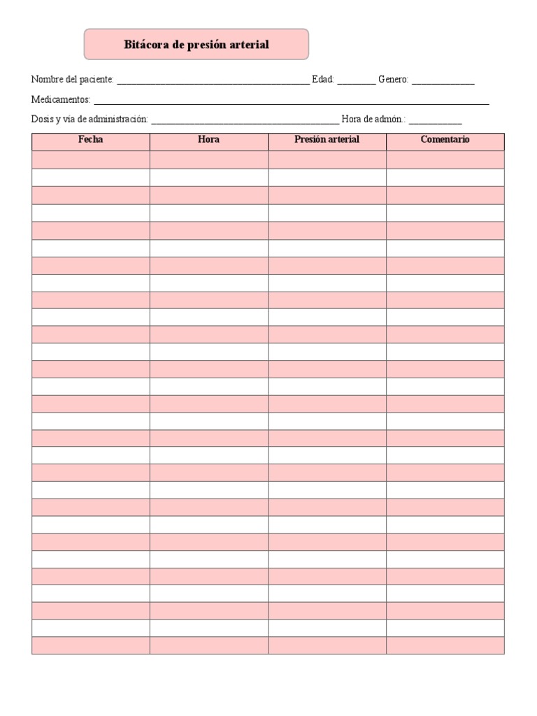 Bitacora de Presión Arterial | PDF | Relaciones personales, crianza y ...