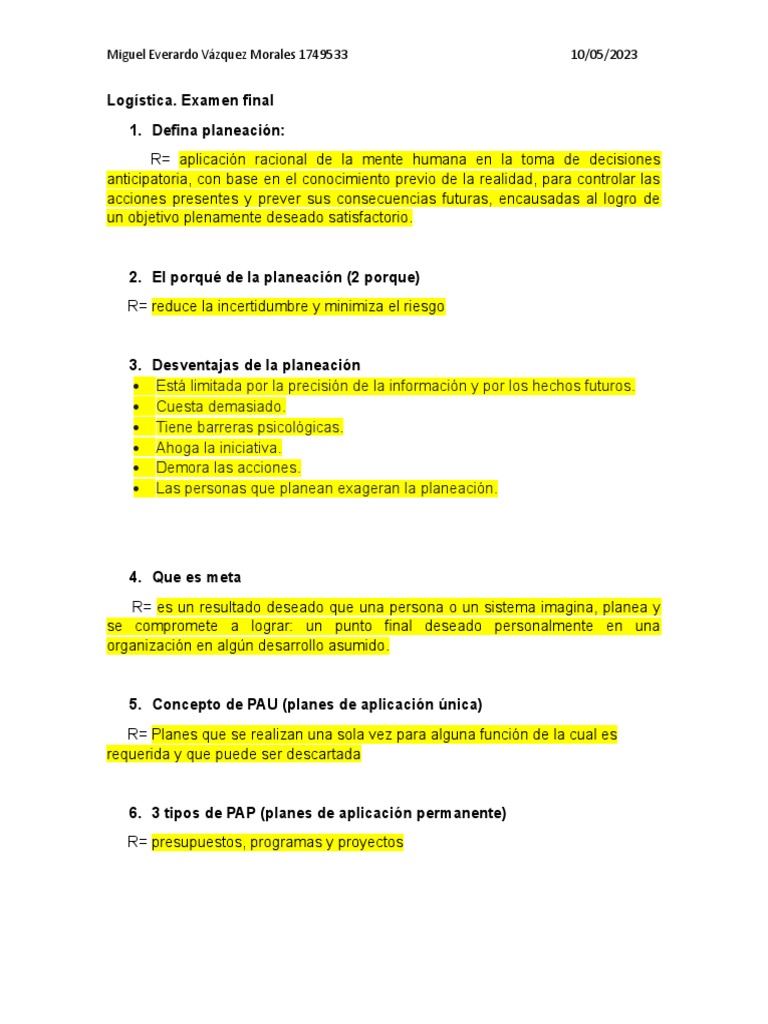 Examen Logistica 1 | PDF | Planificación