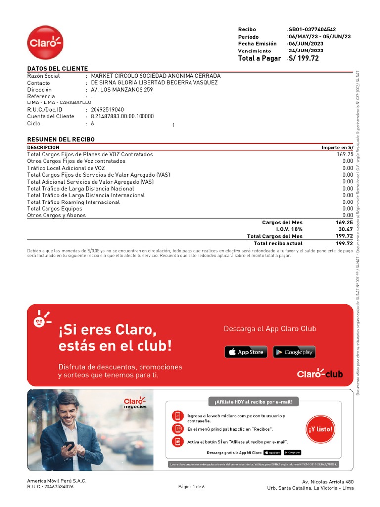 Recibo de Facturación: Market Circolo | PDF | Teléfonos móviles | Internet