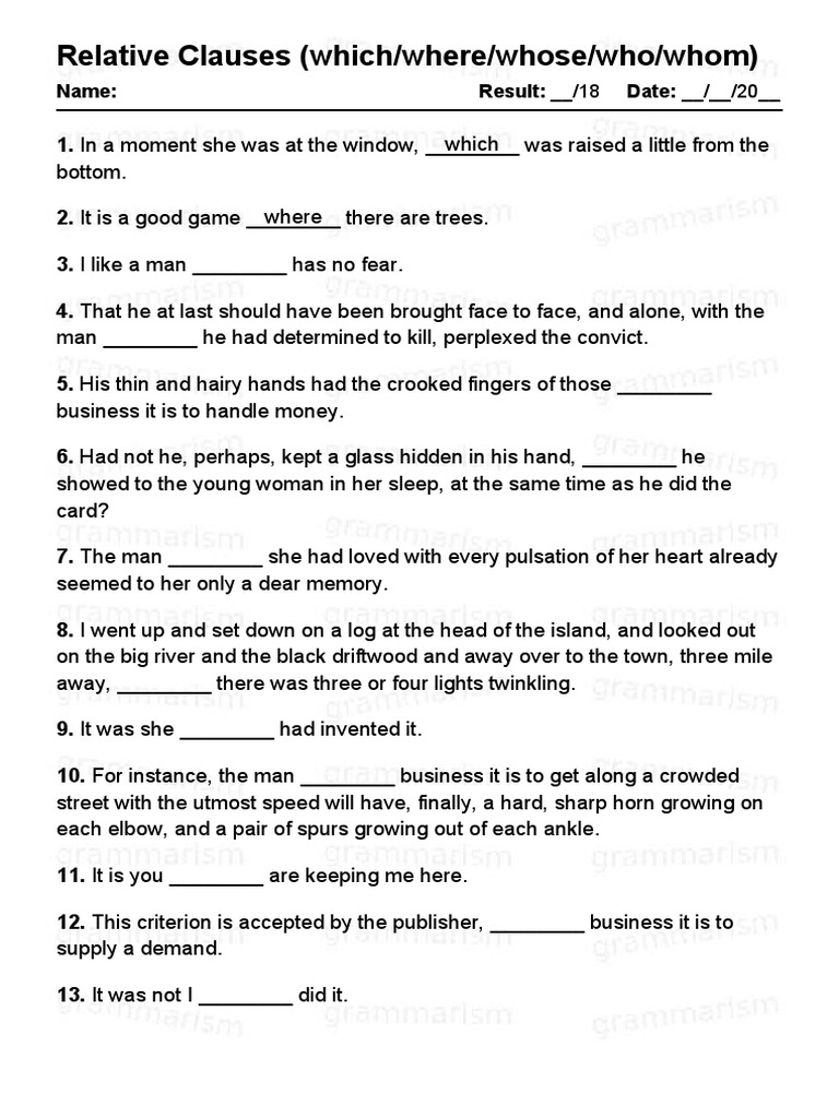 Relative Clauses Practice Exercises | PDF | Young Adult