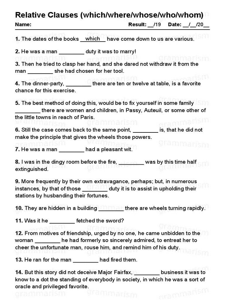 Grammarism Relative Clauses Test 3 1410614 | PDF