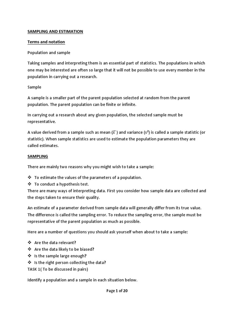 Sampling and Estimation in Statistics | PDF | Estimator | Variance