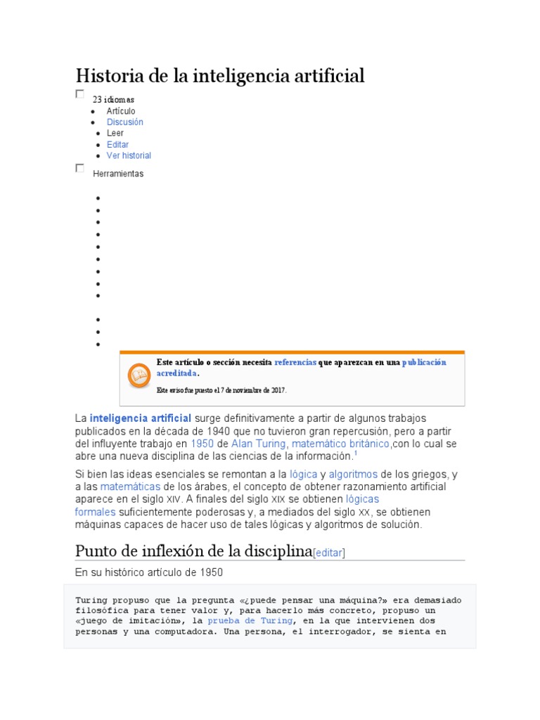 Historia de La Inteligencia Artificial | PDF | Inteligencia artificial | Inteligencia (IA) y ...