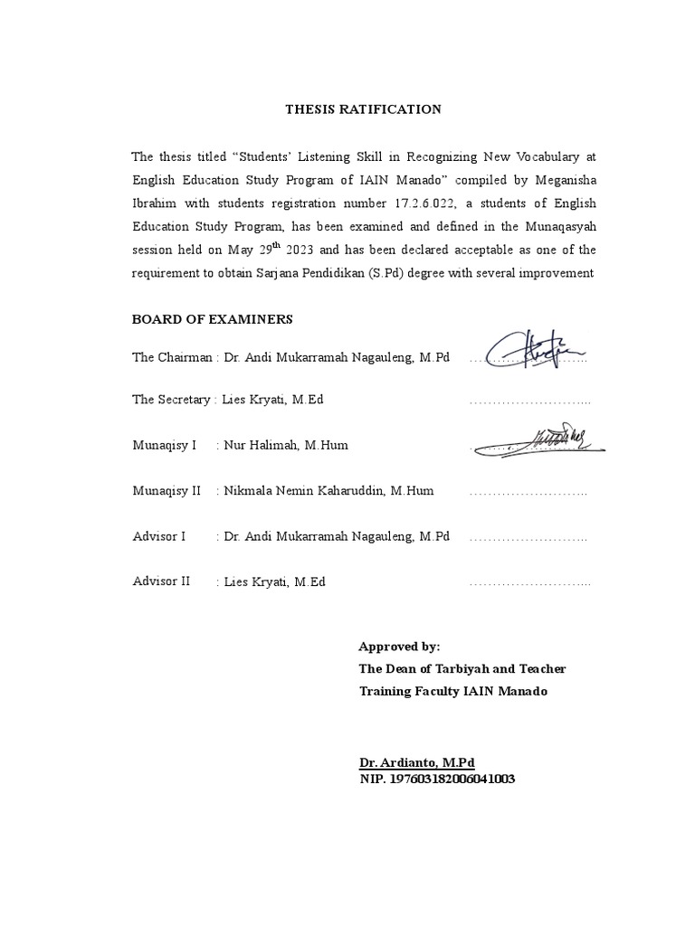 Thesis Ratification | PDF