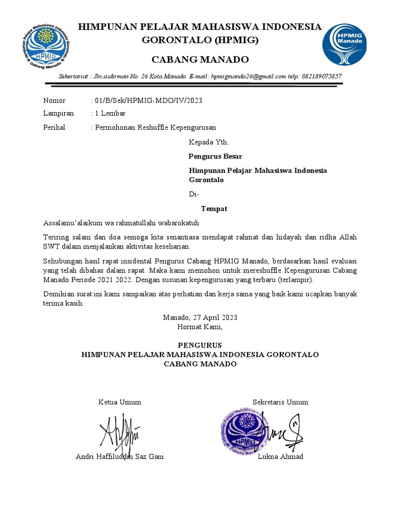 Surat Permohonan Reshuffle | PDF