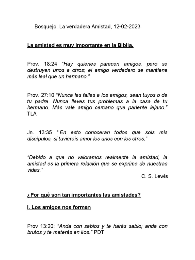 Bosquejo, La Verdadera Amistad, 12-02-2023 | PDF Bosquejo, La Verdadera Amistad, 12-02-2023 | PDF
