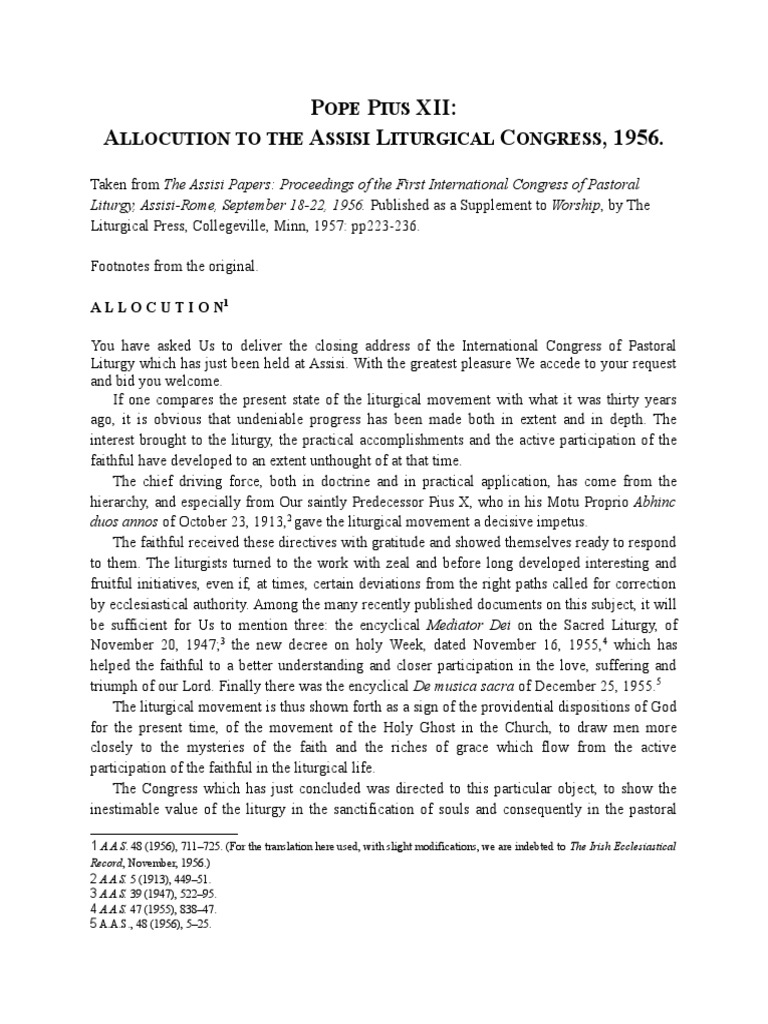 Pius XII Assisi Allocution | PDF | Eucharist | Mass (Liturgy)