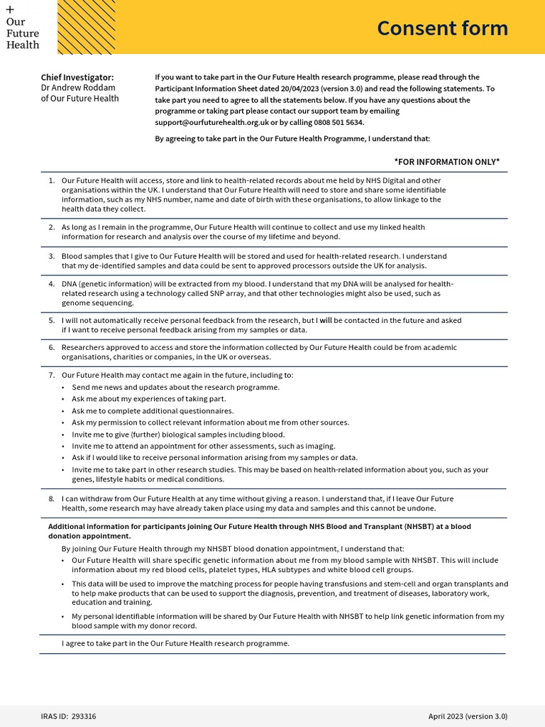 Consent Form - Version 3.0 | PDF | Clinical Medicine | Genetics