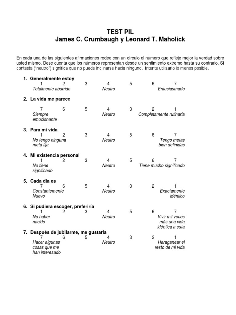 Test Pil | PDF | Relaciones personales, crianza y desarrollo personal