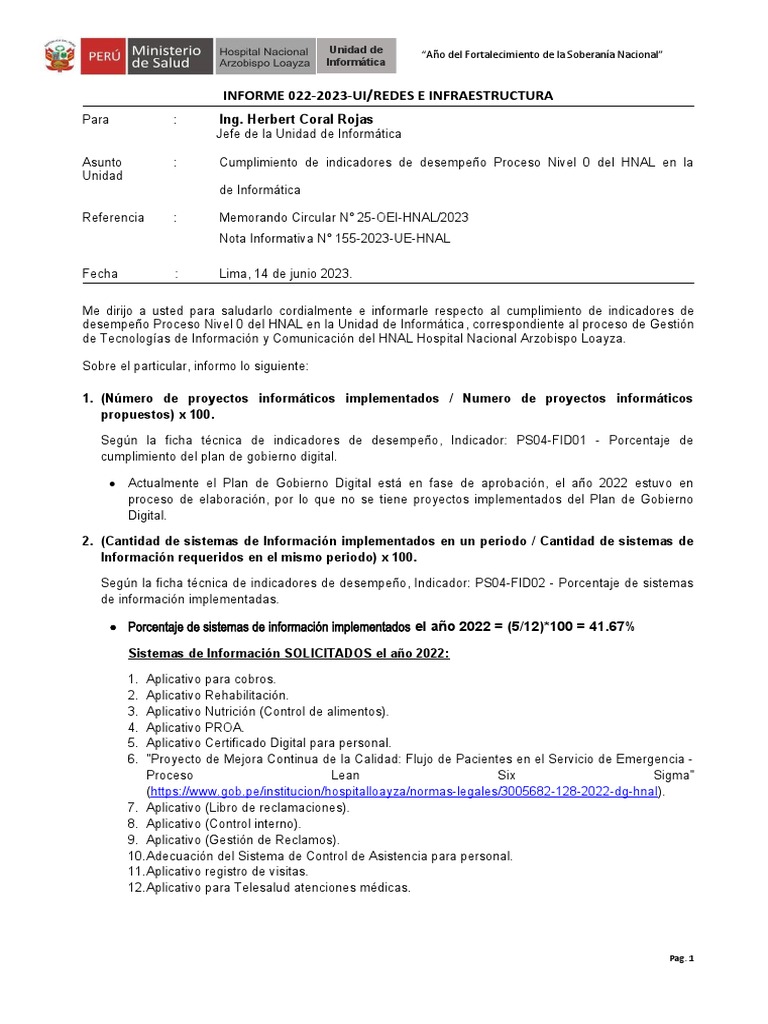 INFORME Nro 0022-2023-UI-REI - Cumplimiento de Indicadores de Desempeño ...