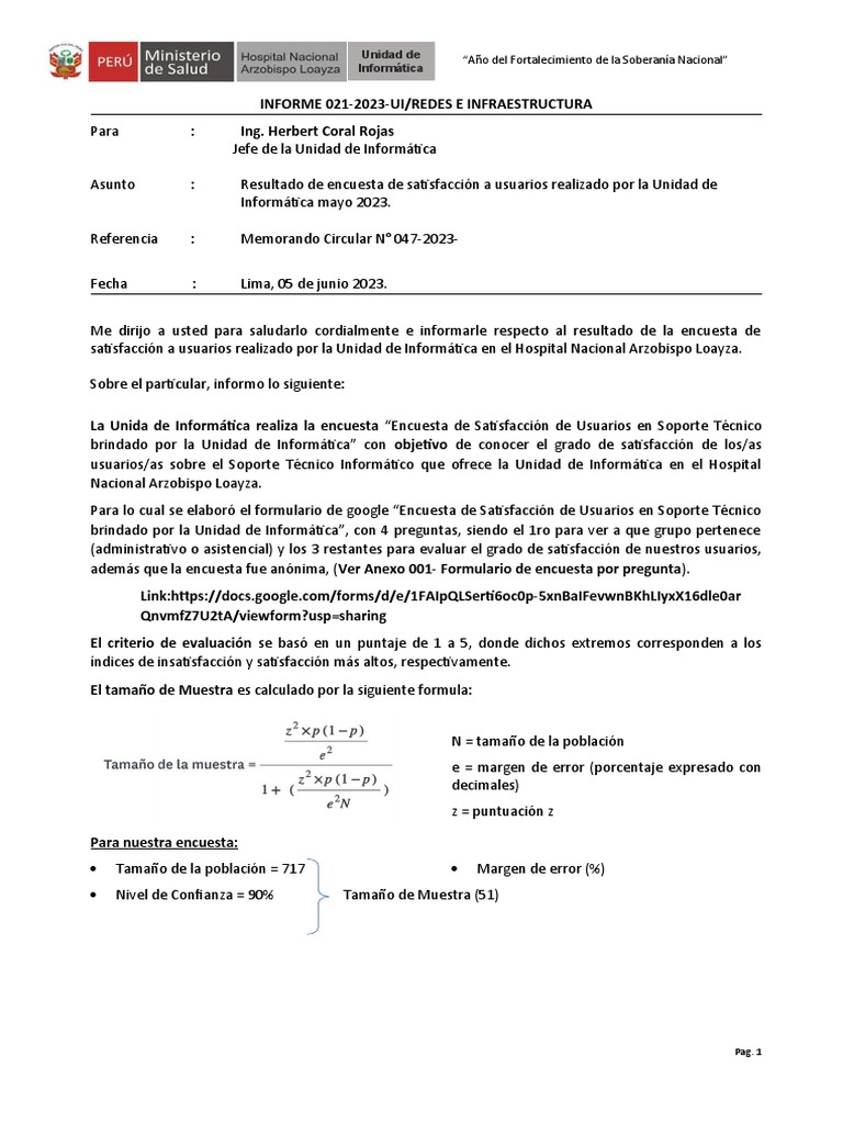 INFORME Nro 0021-2023-UI-REI - Resultado de Encuesta de Satisfaccion A ...