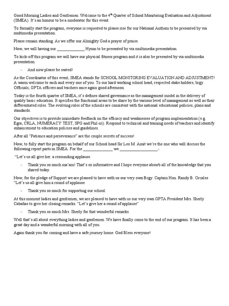 SMEA EMCEE Script | PDF