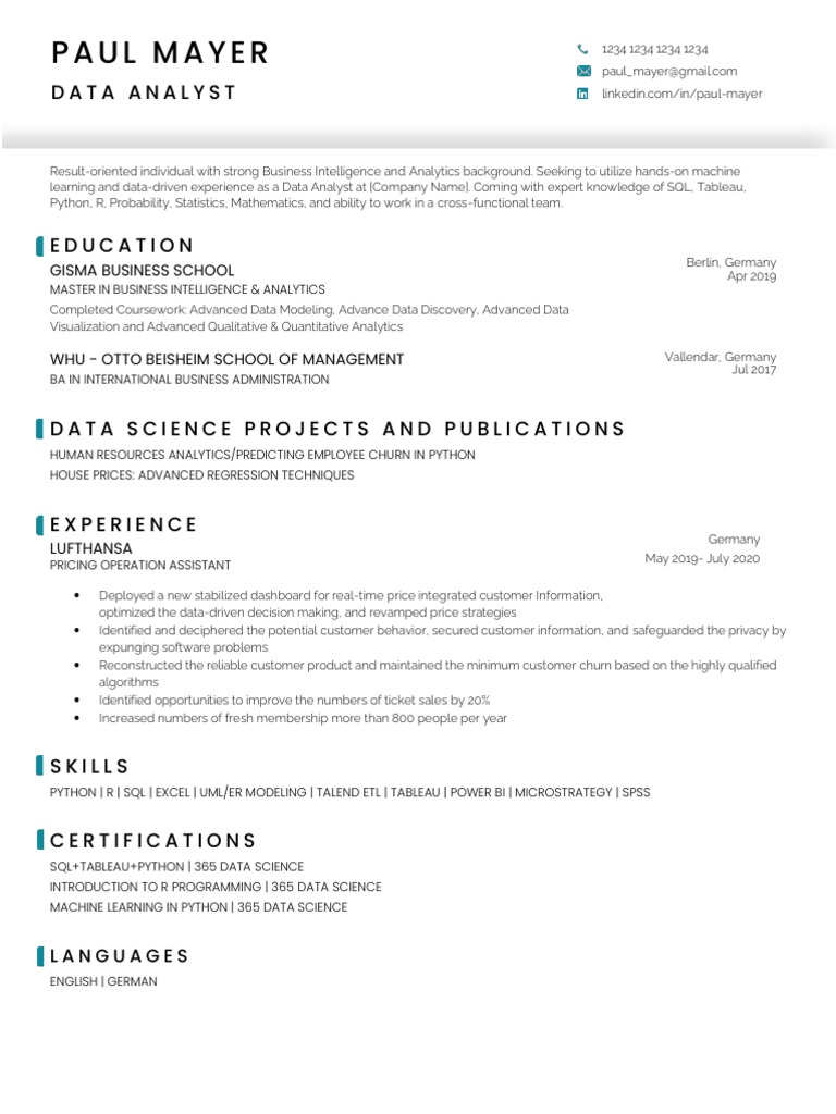 Data Analyst Resume Template | PDF | Analytics | Data Science