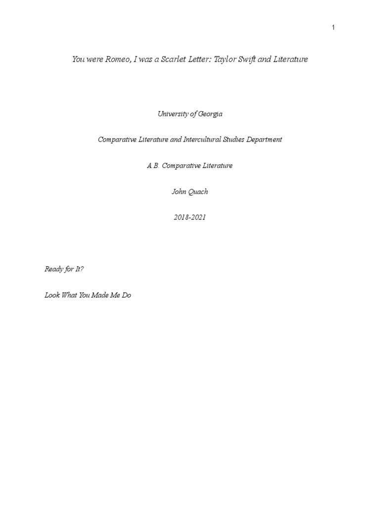 Taylor Swift Essay Samples | PDF | Macbeth | Romeo And Juliet