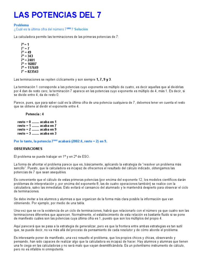 Las Potencias Del 7 | PDF