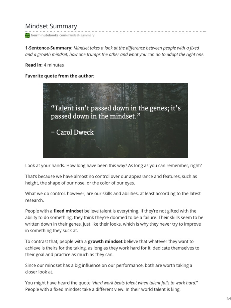 Mindset Summary Pdf Mindset Psychology