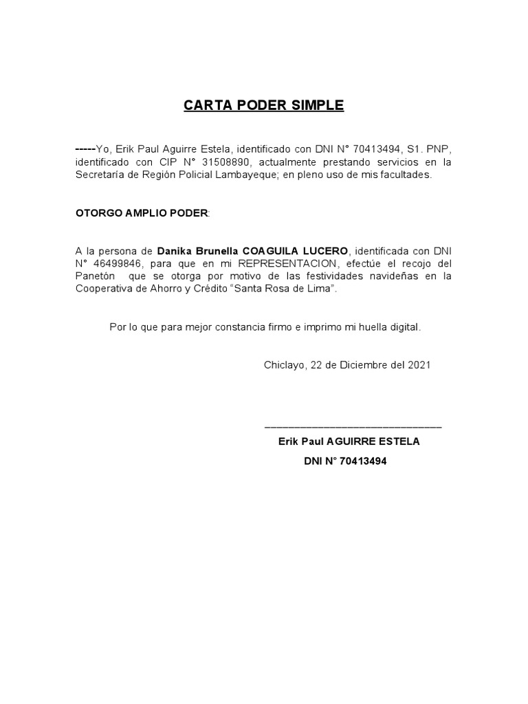 CARTA PODER SIMPLE | PDF