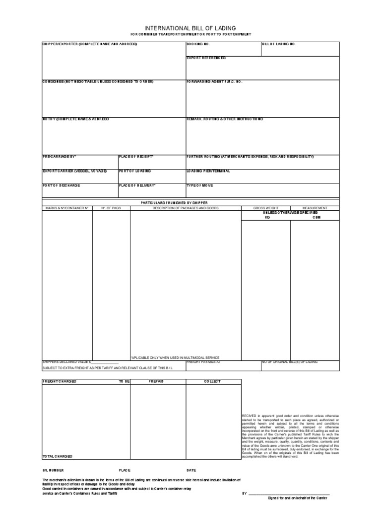 BL Formato | PDF | Bill Of Lading | Cargo