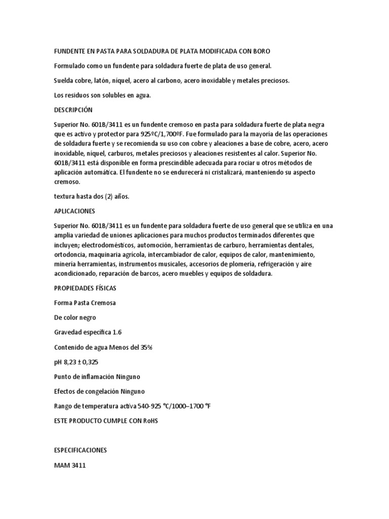 Fundente Pasta para Acero Inoxidable | PDF | Construcción | Soldadura
